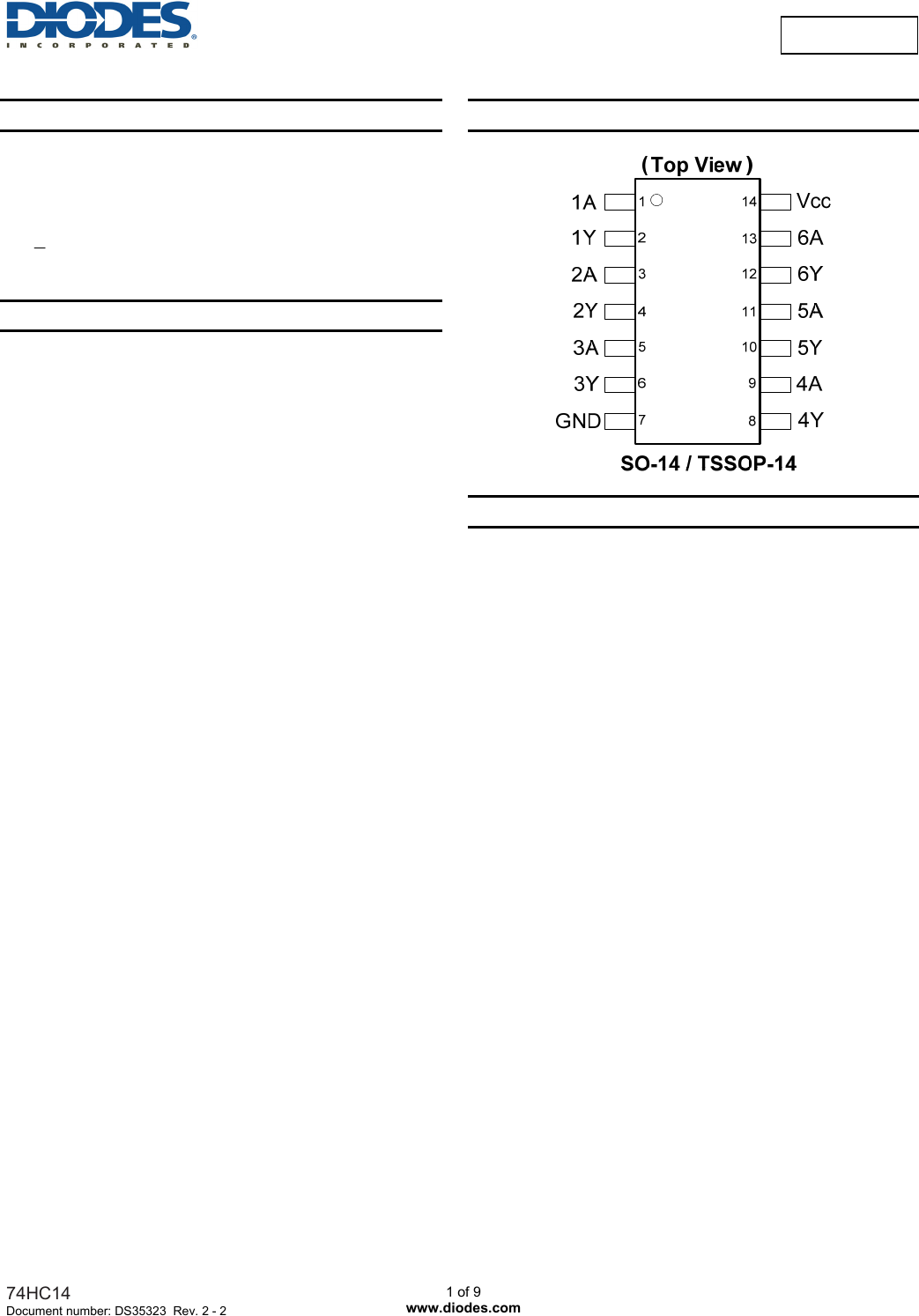 74HC14 Datasheet by Diodes Incorporated | Digi-Key Electronics